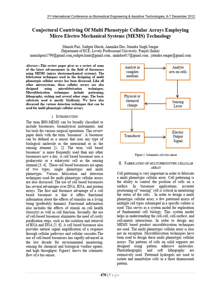 Conjectural Contriving of Multi Phenotypic Cellular Arrays Employing Micro Electro Mechanical ...
