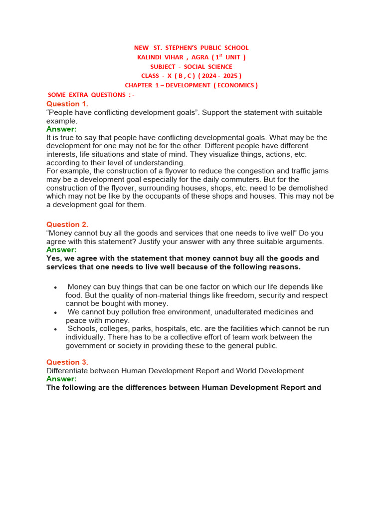 NSSPS Extra Questions Ch. - 1 SST Class X Economics | PDF | Human ...