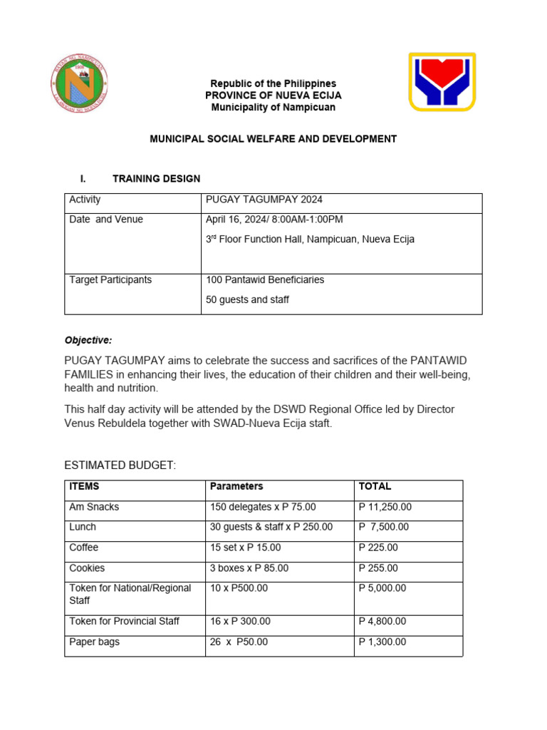 Training, Activity Design - Pugay Tagumpay 2024 | PDF