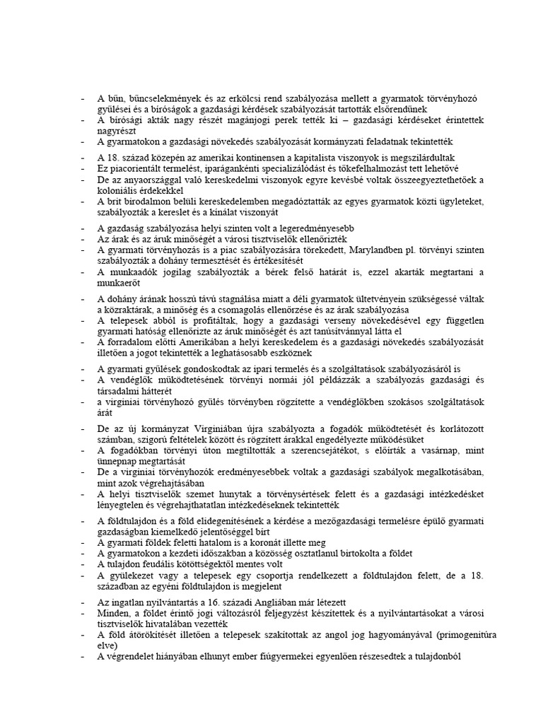Tétel - A Gyarmati Gazdaság Jogi Szabályozása, Büntetőjog A Gyarmati ...