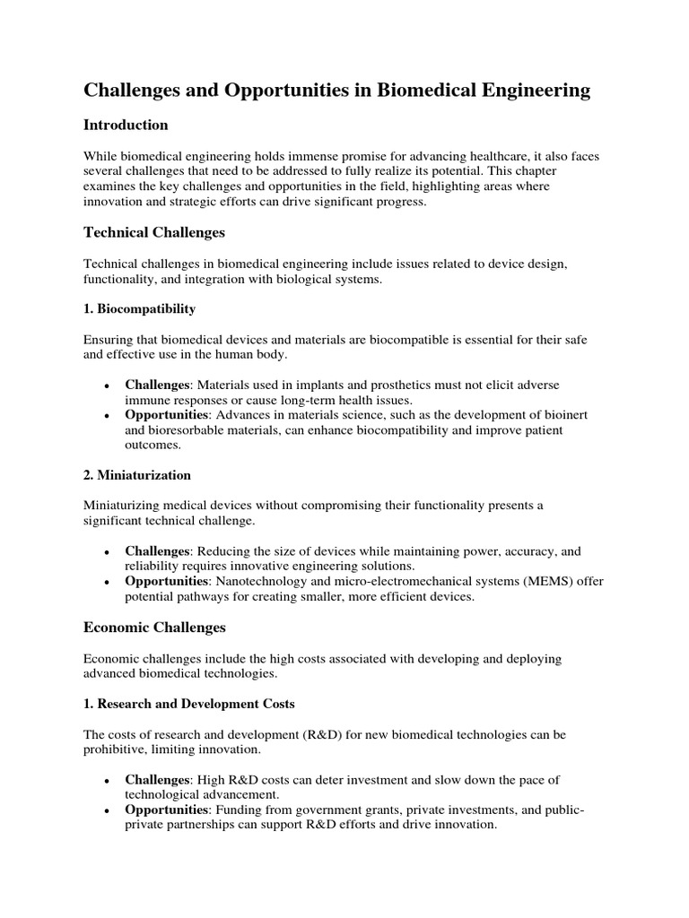 Challenges and Opportunities in Biomedical Engineering | PDF ...