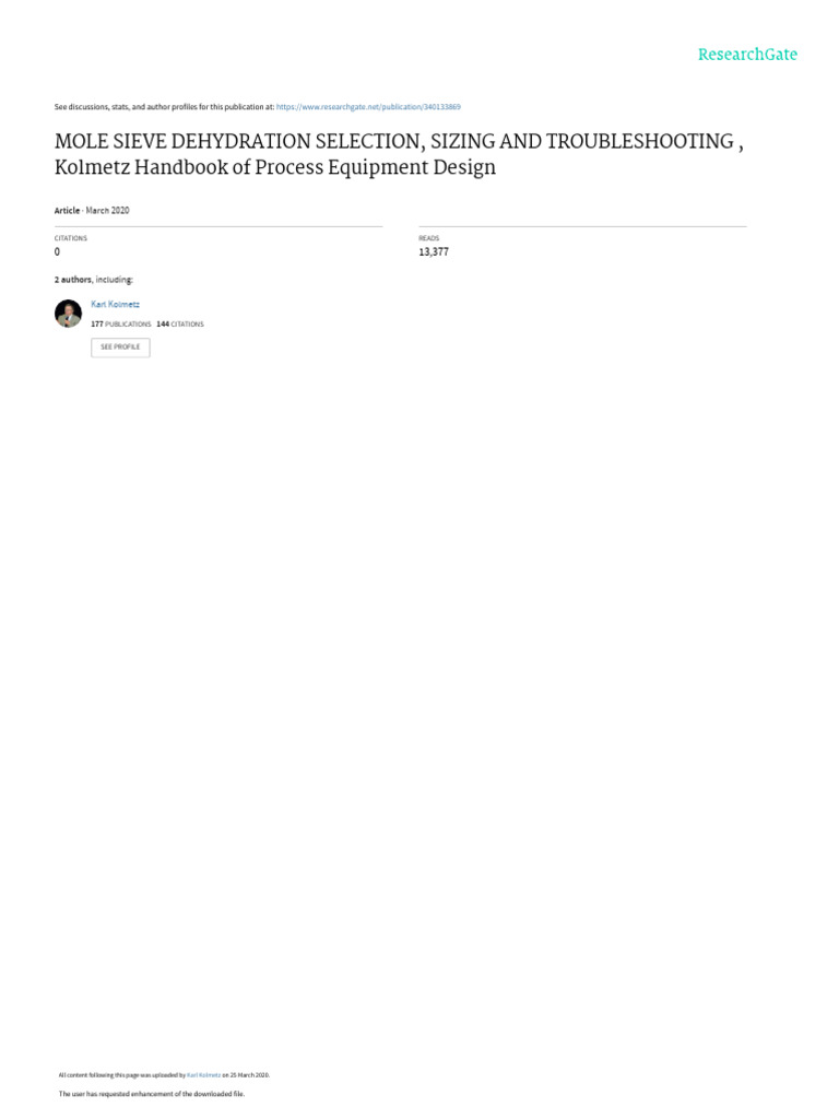 ENGINEERING DESIGN GUIDELINES Mole Sieve Dehydration Rev1.1web | PDF | Adsorption | Silicon Dioxide