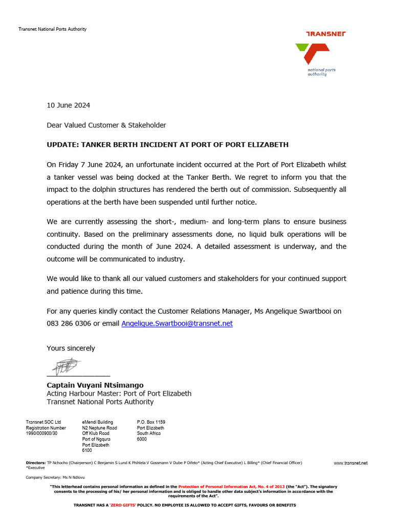 Tanker Berth Incident Update | PDF | Business