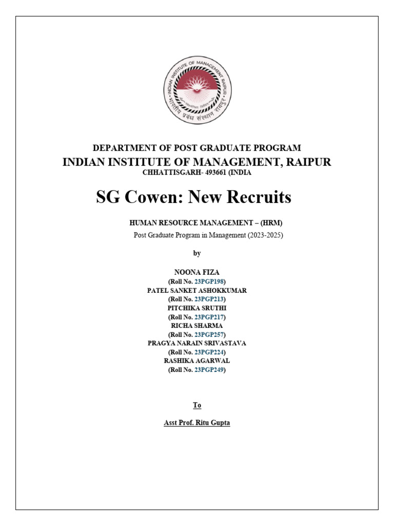 SG Cowen New Recruits Case Study Group 9 | PDF | Decision Making ...