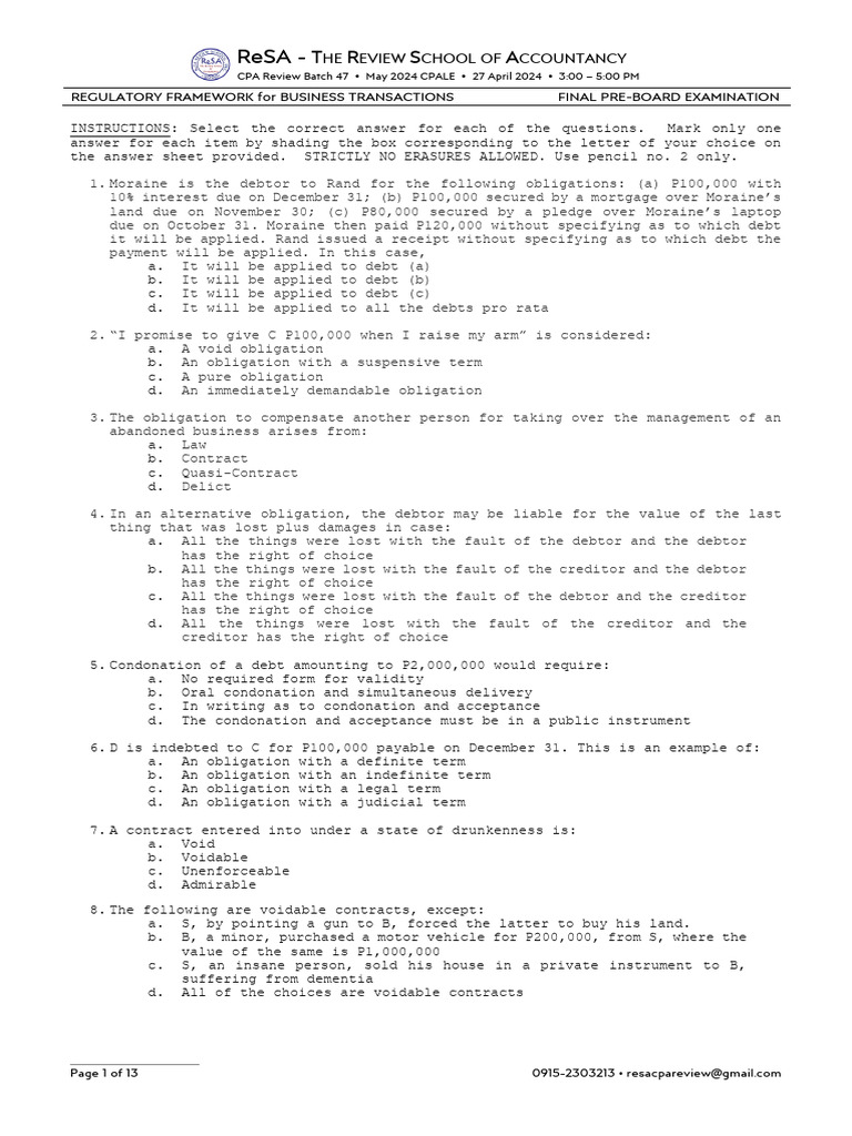 ReSA B47 RFBT Final PB Exam - Questions & Answers | PDF | Partnership ...