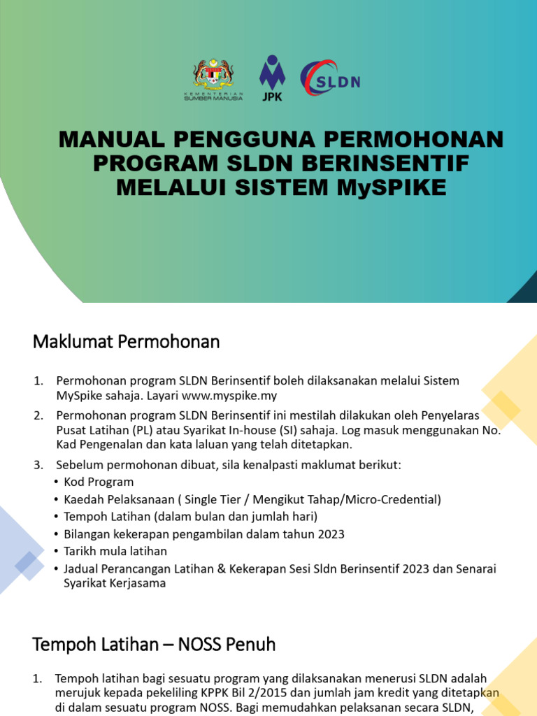MANUAL PENGGUNA PERMOHONAN PROGRAM SLDN BERINSENTIF 2023 MELALUI SISTEM ...