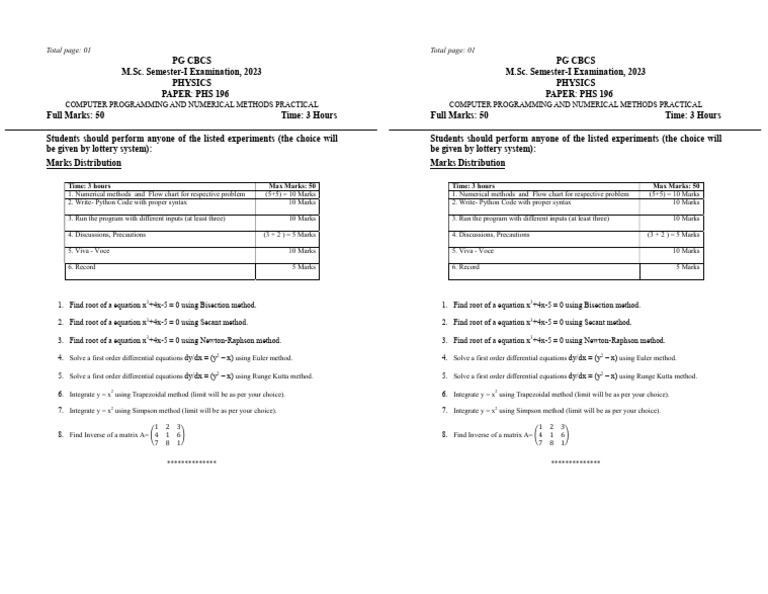 PG 1 Final Sem 2023 Phs 196 | PDF | Computational Science | Mathematics Of Computing
