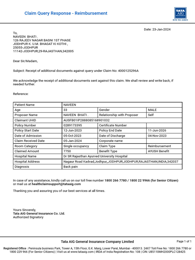 Claim Query Response | PDF | Health Care | Social Programs