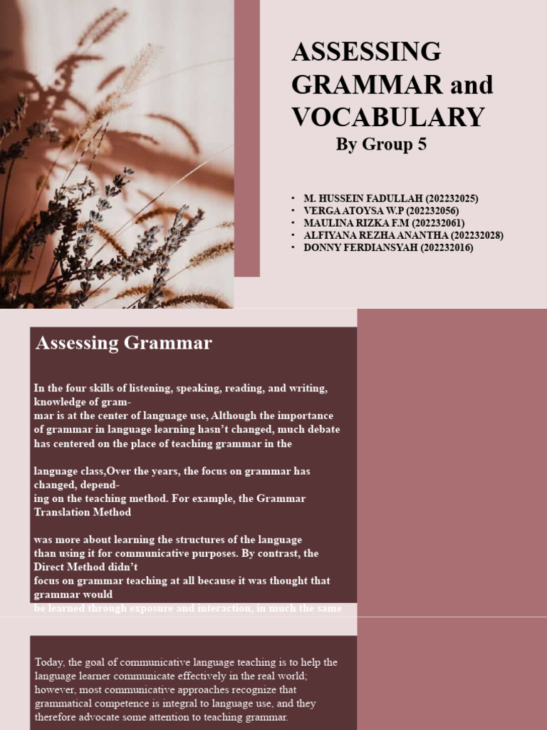Group 5 Assessing Grammar | PDF | Vocabulary | Multiple Choice