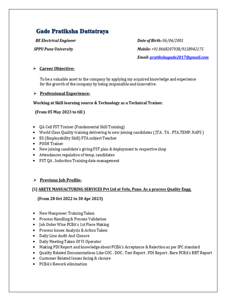 Electrical Engineer's Career Profile | PDF