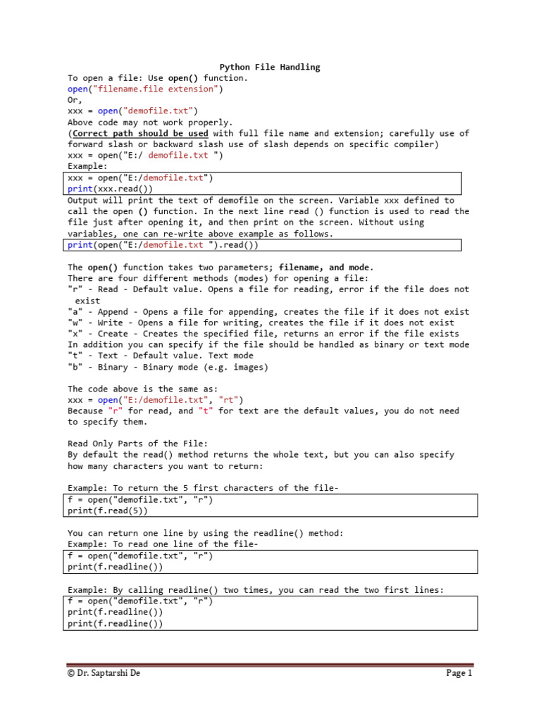 Python File Handeling | PDF | Filename | Computer File Python File Handeling | PDF | Filename | Computer File