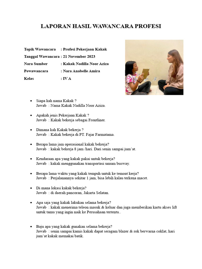 Laporan Hasil Wawancara Profesi | PDF