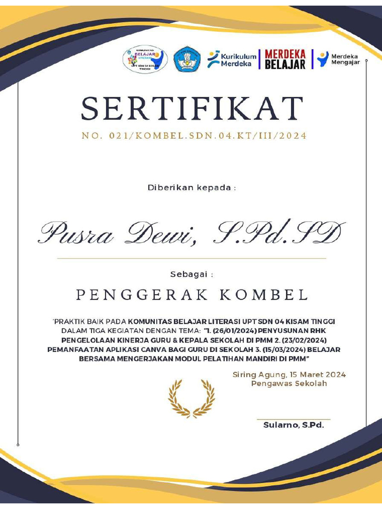 Sertifikat Penggerak Kombel 1 TH 24 | PDF