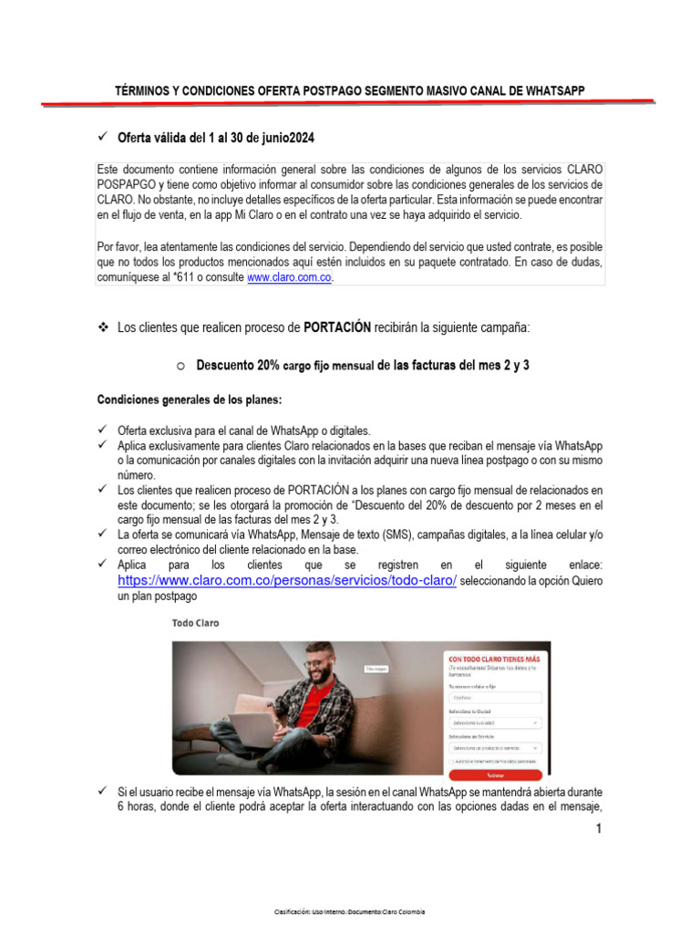 Terminos y Condiciones Oferta Postpago A Traves Del Canal WhatsApp y Digitales | PDF | Lte ...