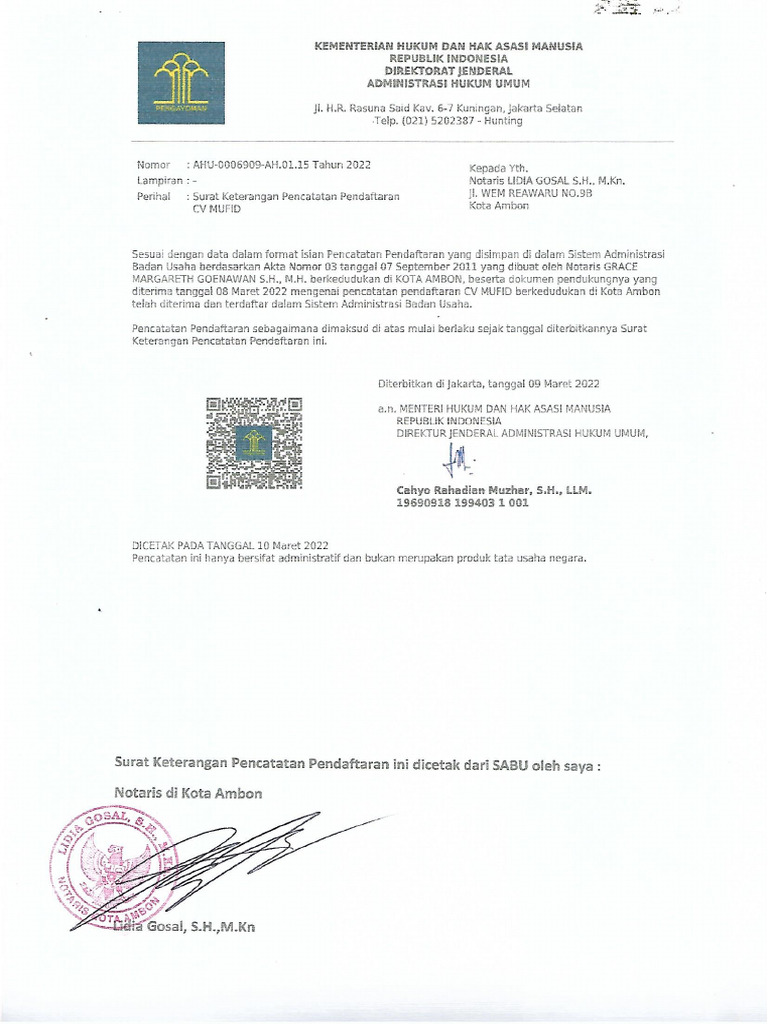 SK Kemenkumham CV - Mufid | PDF