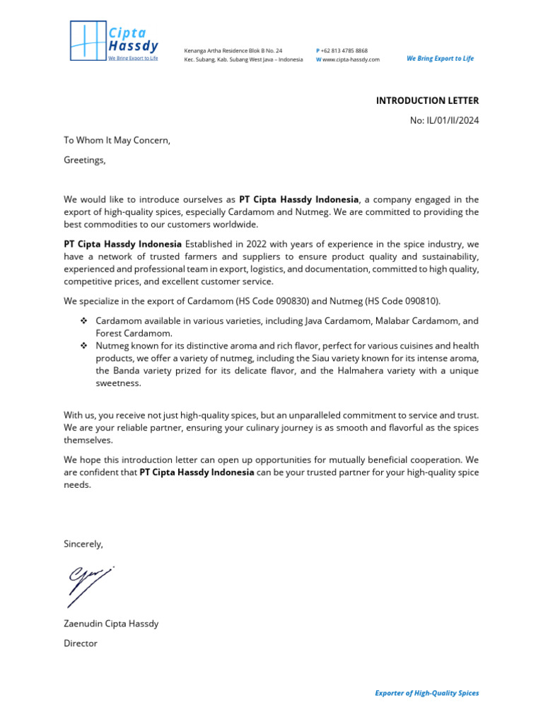 Company Introduction Letter | PDF