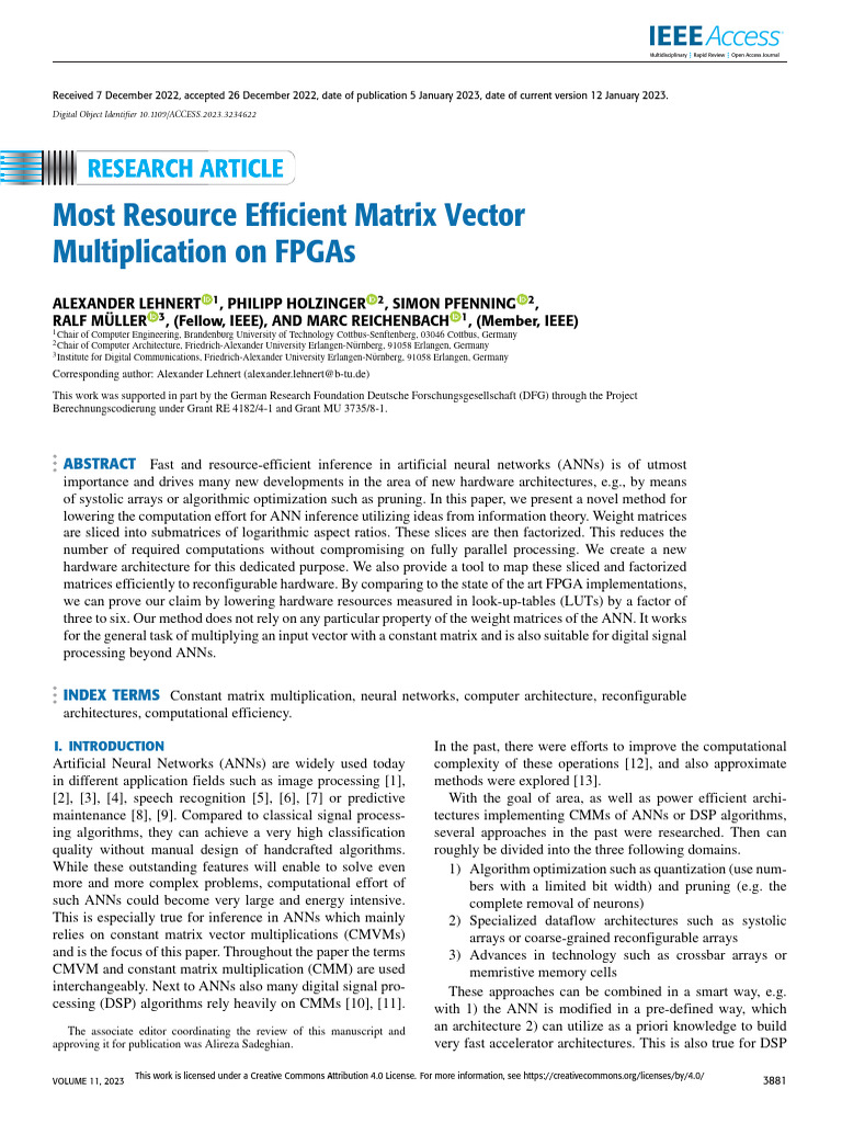 Most Resource Efficient Matrix Vector Multiplication On FPGAs | PDF | Matrix (Mathematics ...