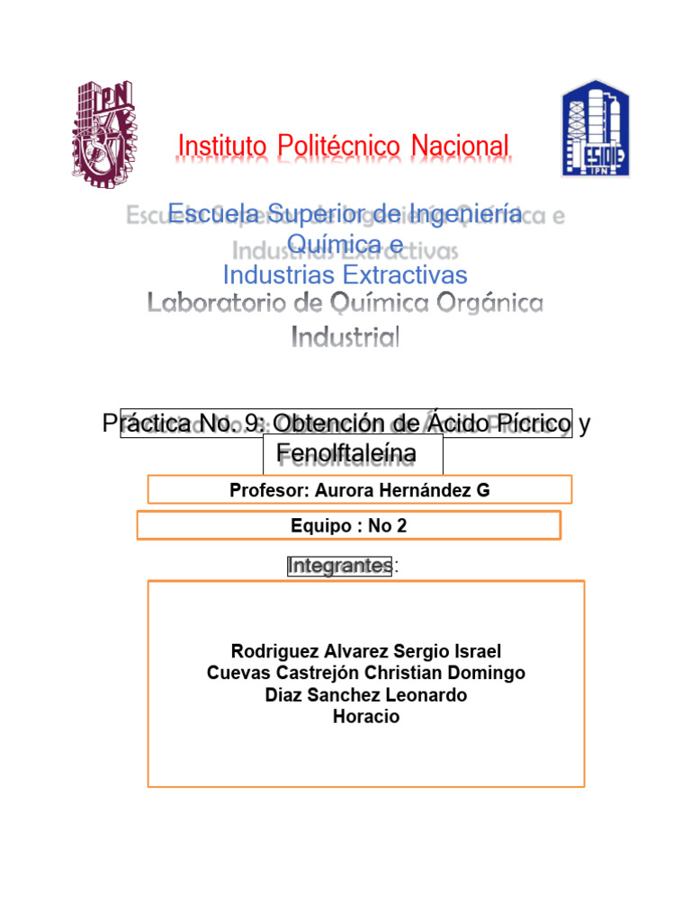 Practica No.9 Obtencion de Ac. Picrico y Fenoftaleina | PDF | Ácido sulfúrico | Agua