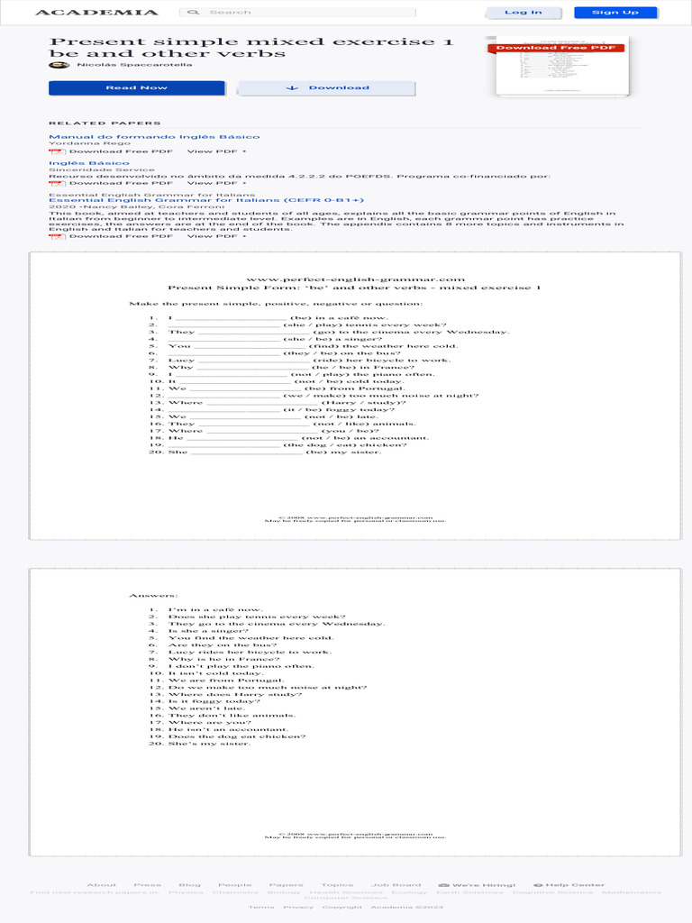 (PDF) Present Simple Mixed Exercise 1 Be and Other Verbs Nicolás ... (PDF) Present Simple Mixed Exercise 1 Be and Other Verbs Nicolás ...