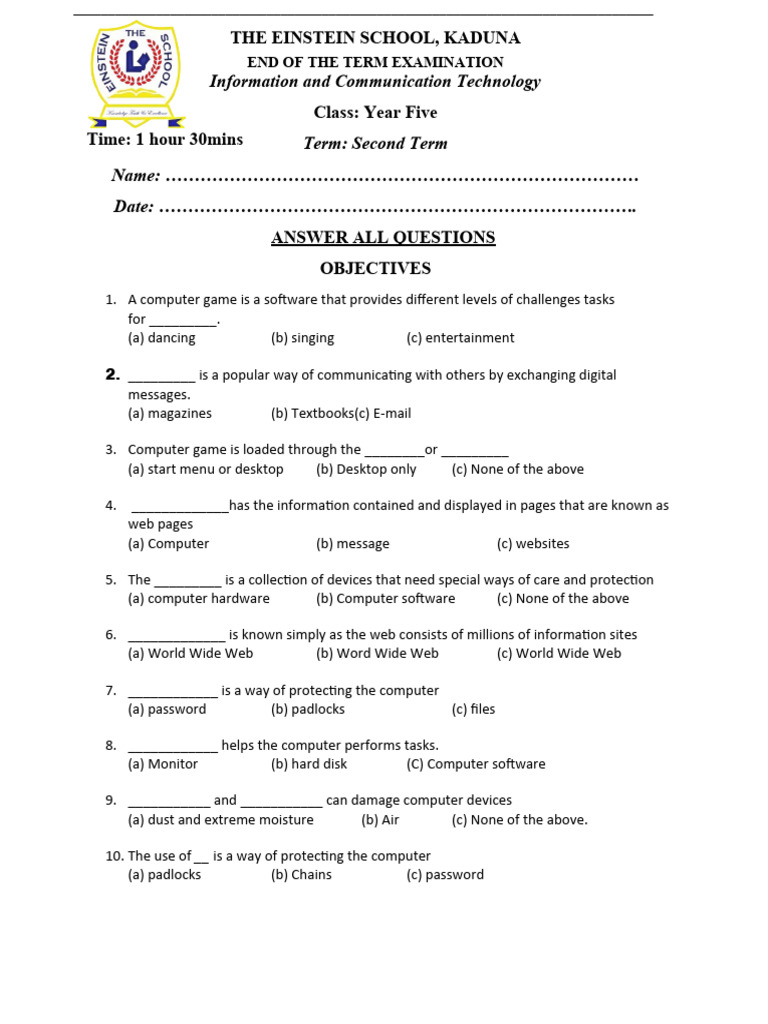 Year 5 Ict Questions | PDF | World Wide Web | Internet & Web