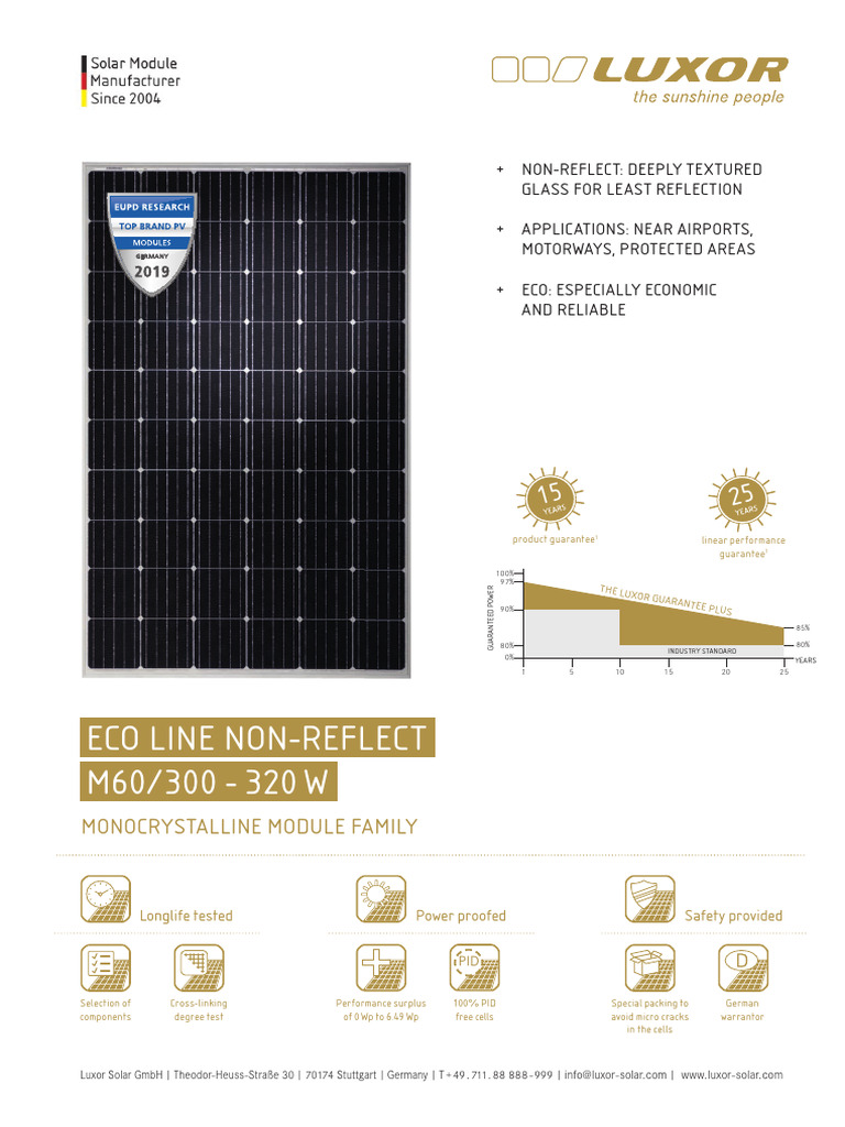 Luxor LX 156/60 Solar Module Specs | PDF | Electrical Engineering ...