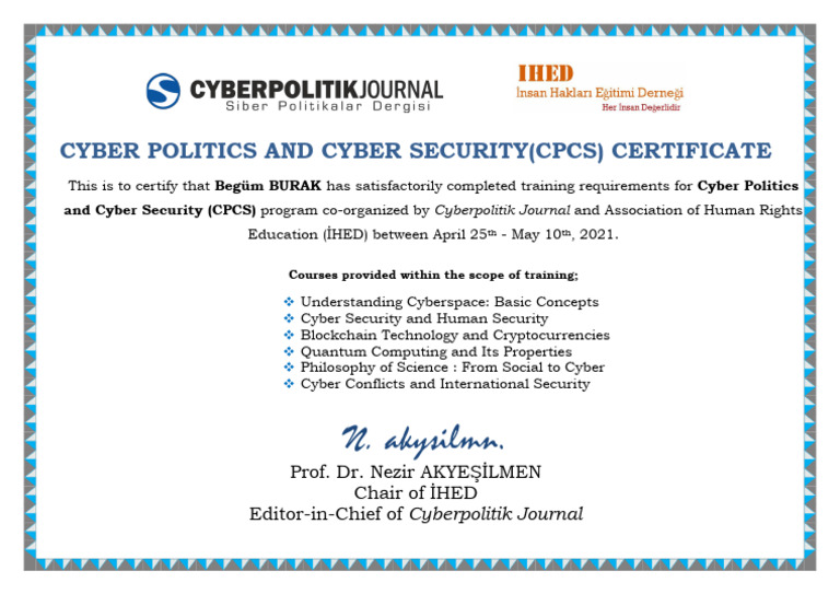 Cyber Politics and Security Certificate | PDF | Art | Computers