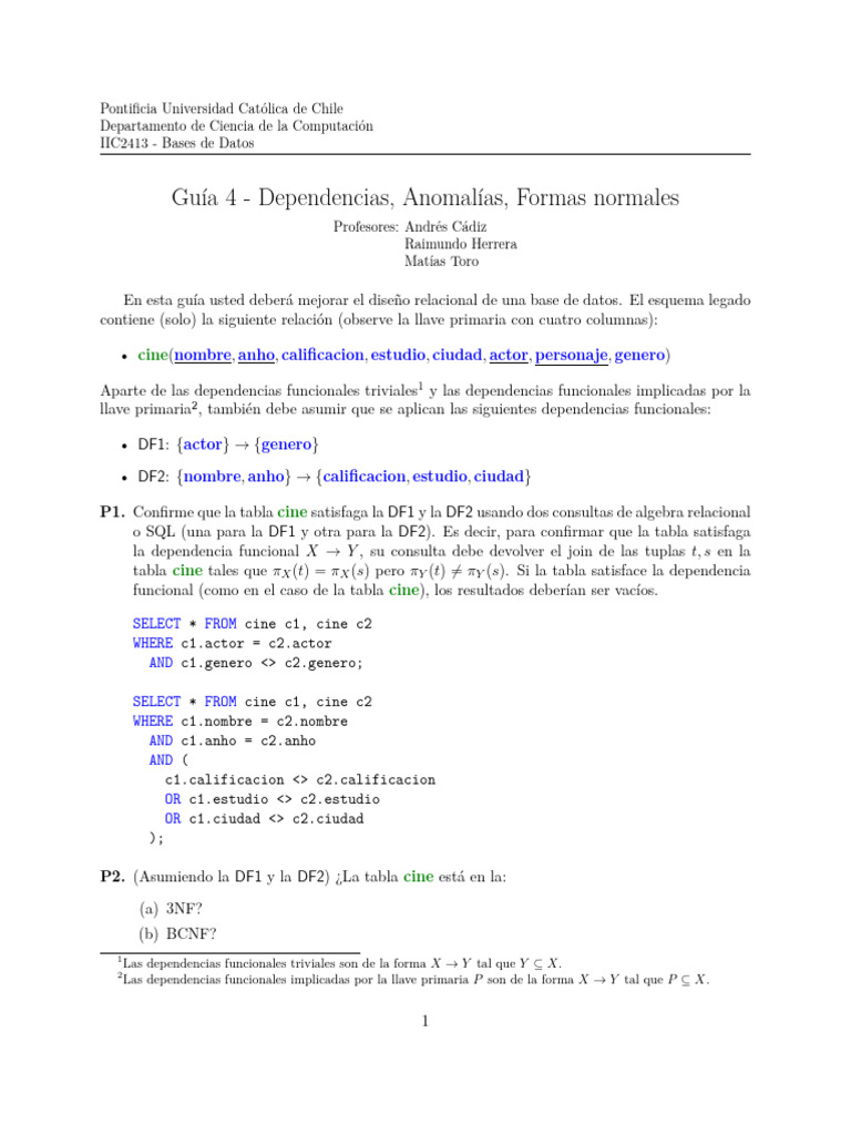 Guía 04 - Formas Normales (Solución) | PDF | SQL | Informática