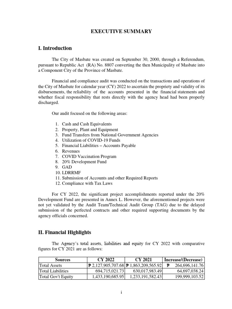 Masbate-City-Executive-Summary-2022 | PDF | Expense | Revenue Masbate-City-Executive-Summary-2022 | PDF | Expense | Revenue