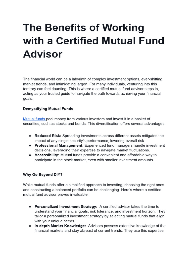 Mutual Fund Advisor | PDF | Investing | Diversification (Finance)