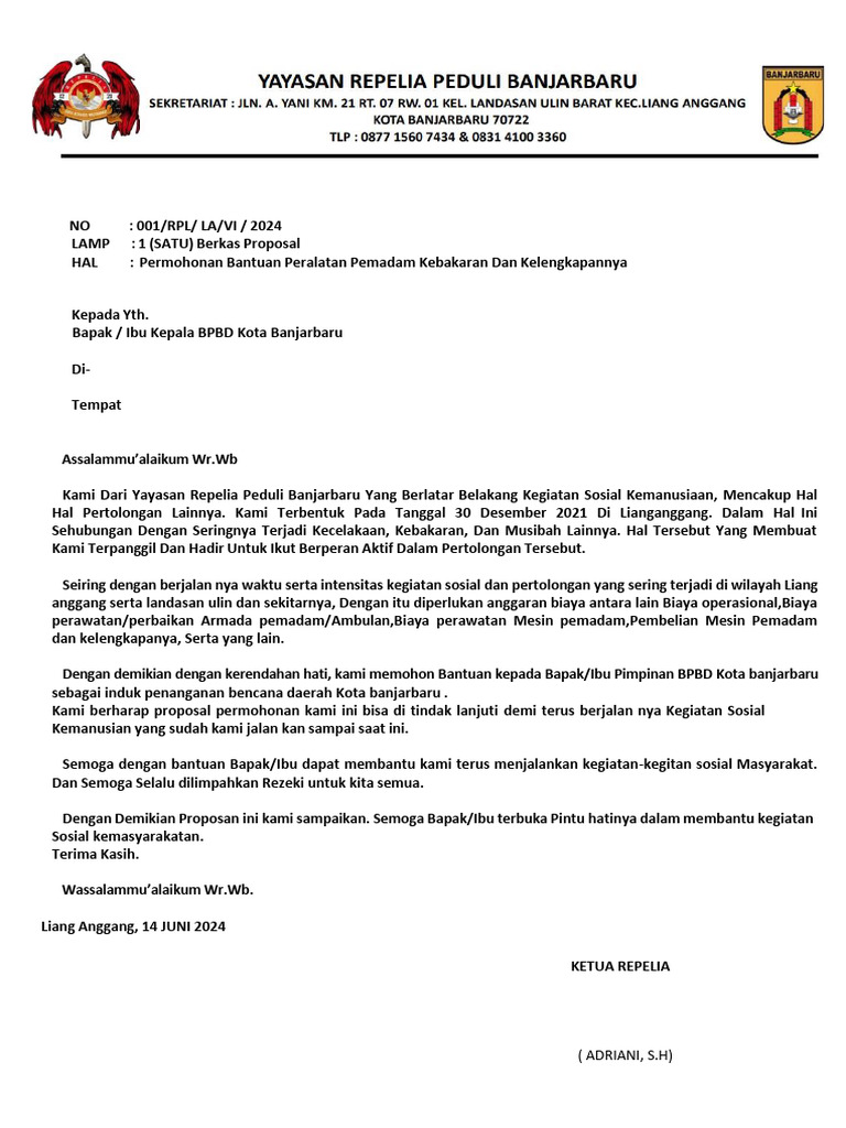 Proposal Repelia Tahun 2024 - Bpbd | PDF