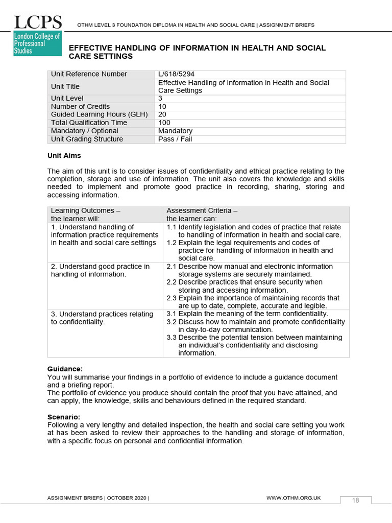 Effective Handling of Information in Health and Social Care Settings | PDF | Information ...