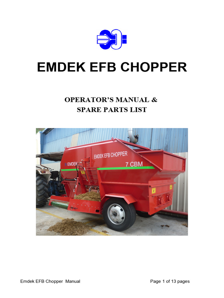 Part Catalog & Op Manual Emdek Efb Chopper | PDF | Patent | Bearing ...