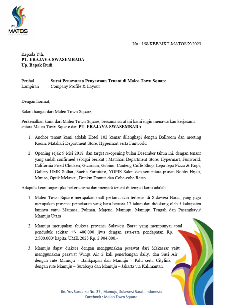 Penawaran Sewa Tenant Maleo Town Square | PDF | Bisnis