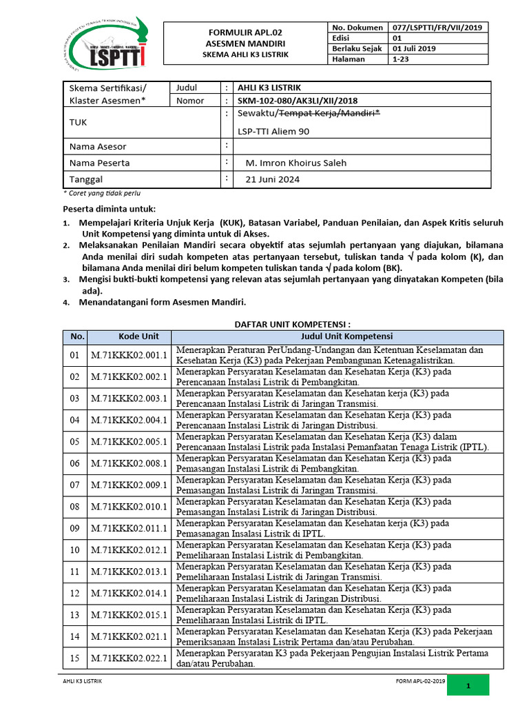 Form FR - Apl-02 Ok - M. Imron Khoirus Saleh | PDF
