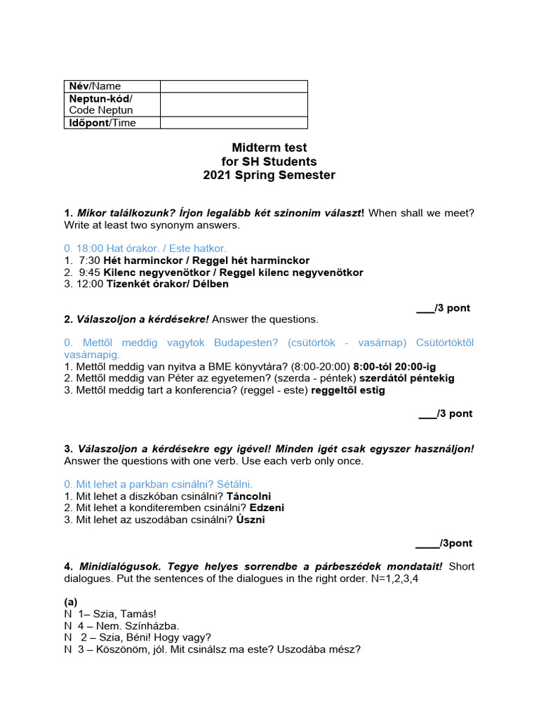 ZH Midterm 2021 Spring-1 | PDF
