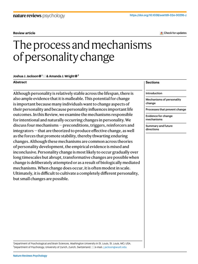 The Process and Mechanisms of Personality Change | Download Free PDF ...