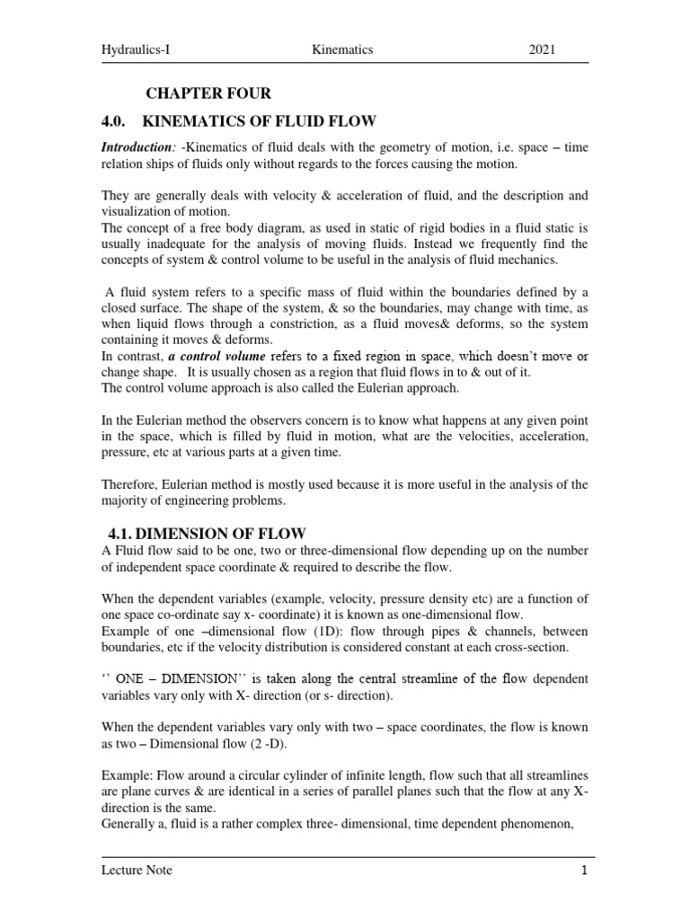 Chapter 4 Kinematics | PDF | Fluid Dynamics | Reynolds Number