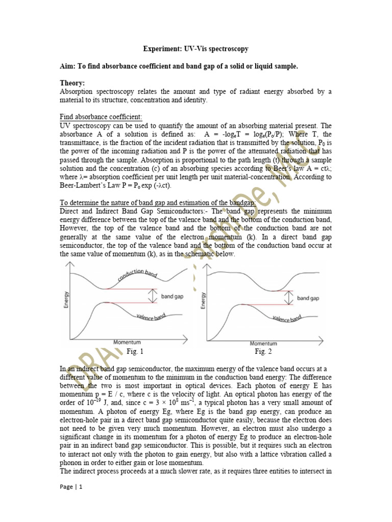 Uv Vis Experiments | PDF | Band Gap | Absorbance