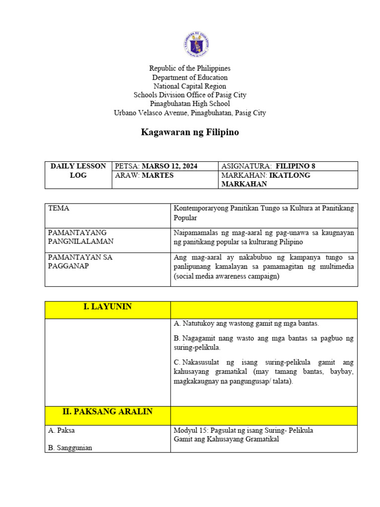 Modyul 15 Lesson Plan Day 2 Pdf