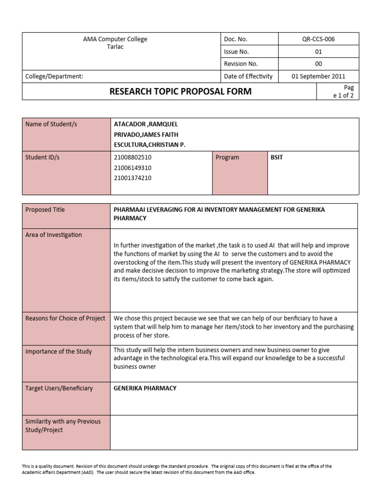 Topic-Proposal-Form Genirika | PDF | Business Economics | Information ...