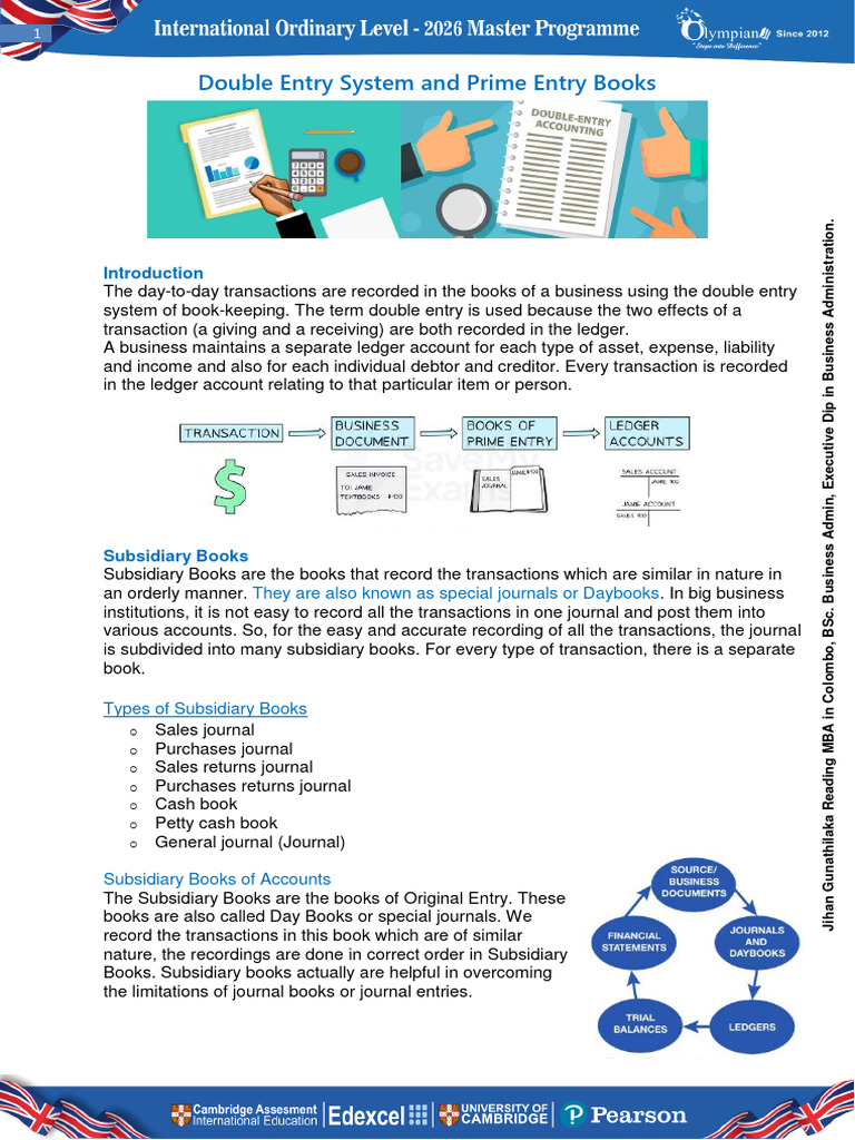 Unit 1 Double Entry System and Prime Entry Books - Cash Book Tutorial | PDF | Debits And Credits ...