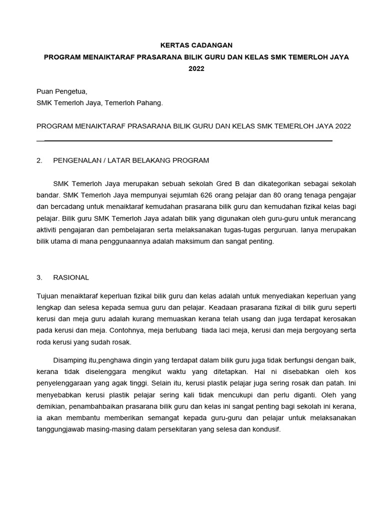 Contoh KC Naik Taraf Bilik Guru | PDF