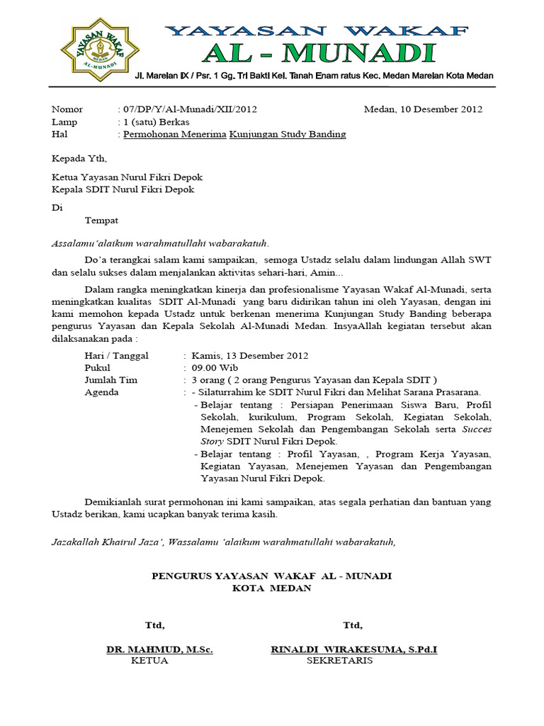 Surat Permohonan Study Banding | PDF