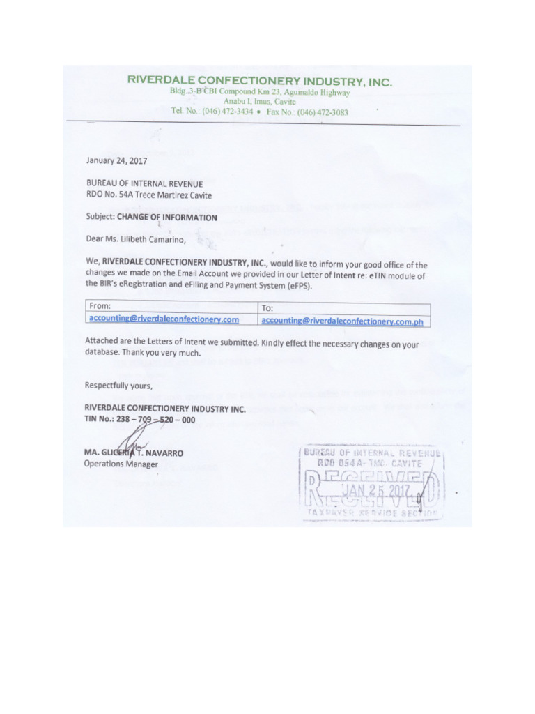 Letter For Change of Information | PDF