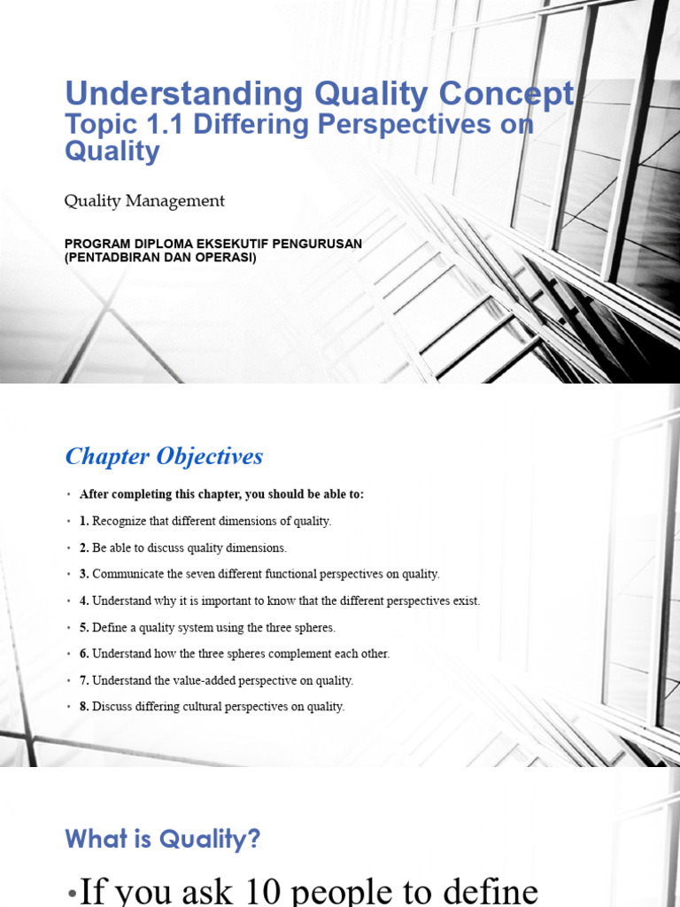 Chapter 1 Part 1 Differing Perspectives On Quality | PDF | Strategic ...