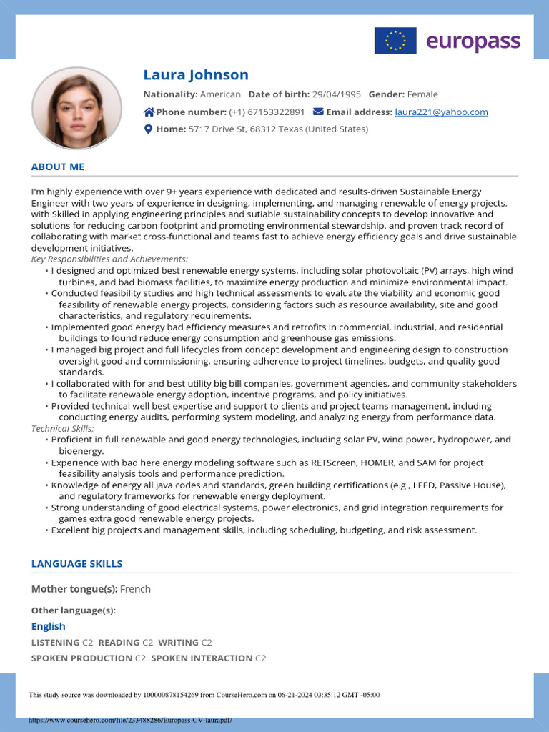 Europass CV Laura PDF | PDF | Photovoltaics | Renewable Energy