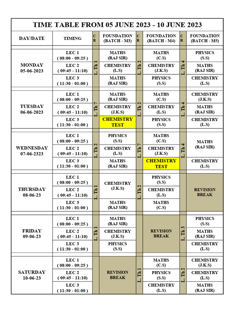 Student Lecture Schedule | PDF | Science & Mathematics