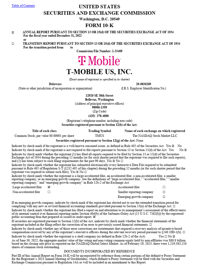 Tmus 2022 Form 10 K | PDF | Form 10 K | Sprint Corporation