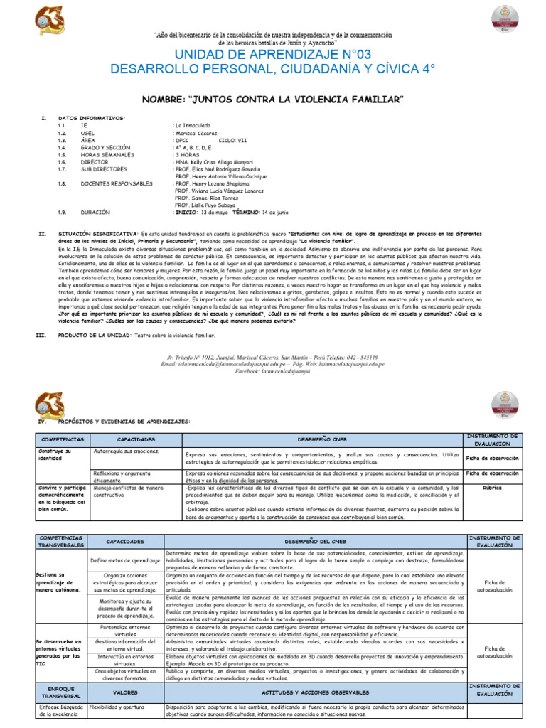 DPCC 4° UNIDAD DE APRENDIZAJE 03 | PDF | Aprendizaje | Evaluación