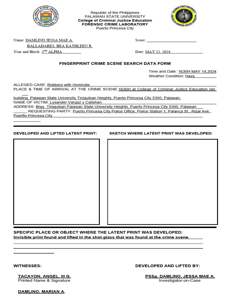 Crime Scene Spot Report - Beyang and Jessang | PDF | Crime Scene ...